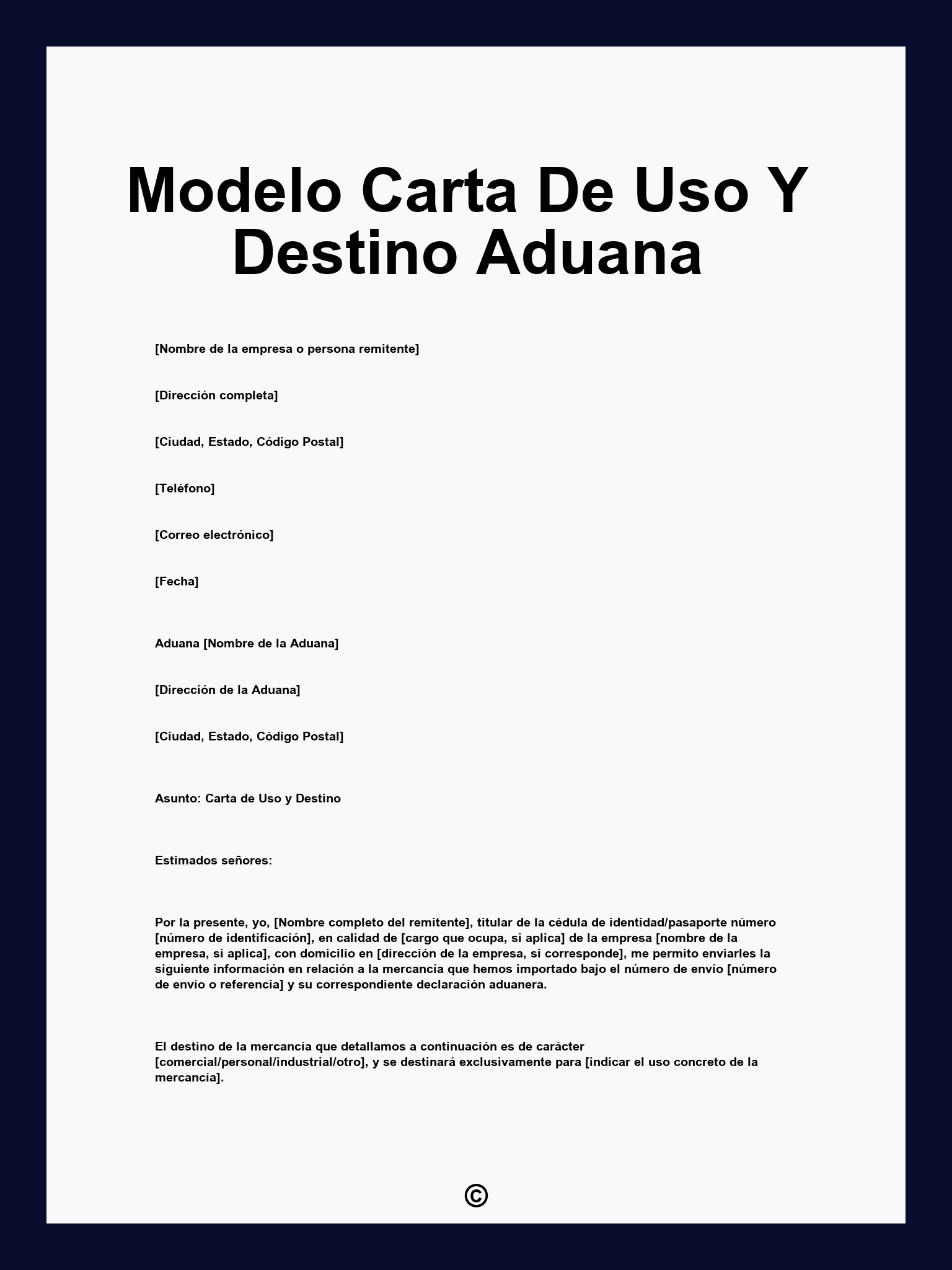 Modelo Carta De Uso Y Destino Aduana