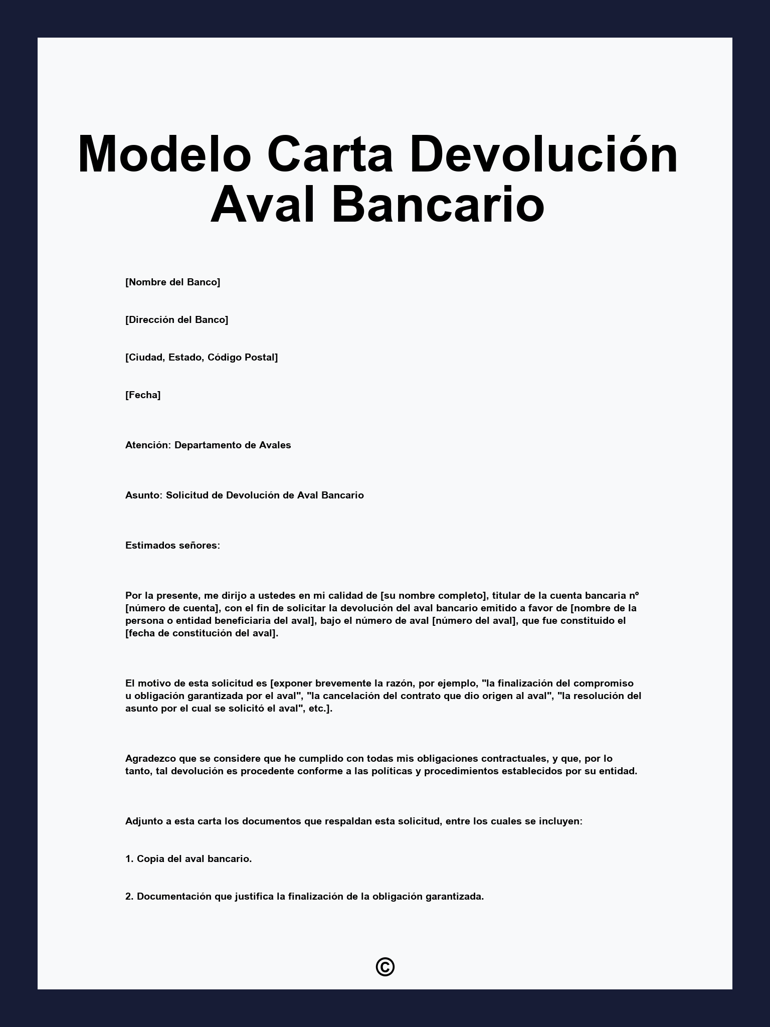 Modelo Carta Devolución Aval Bancario