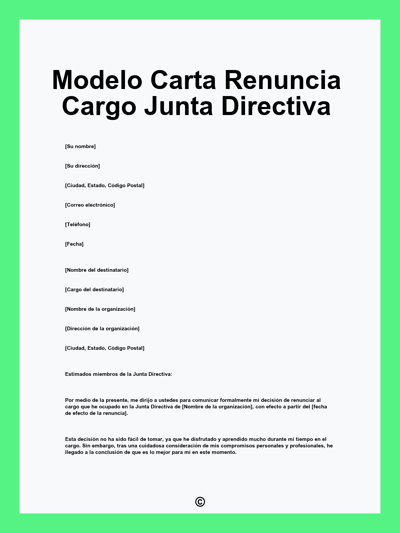 Modelo Carta Renuncia Cargo Junta Directiva